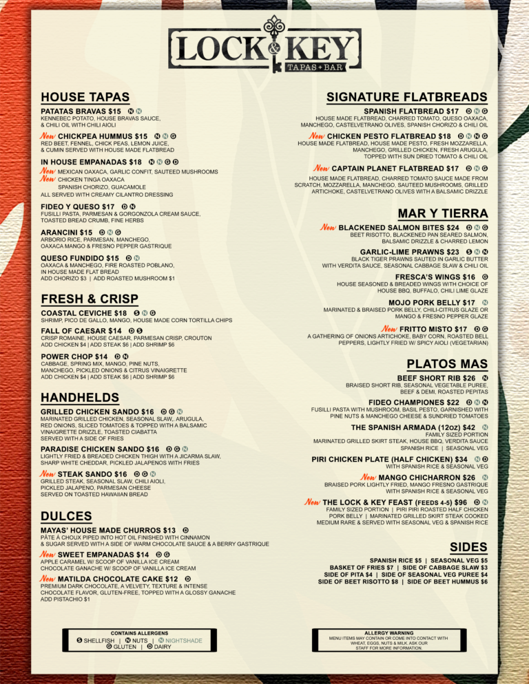 MENUS - The Lock & Key Tapas + Bar