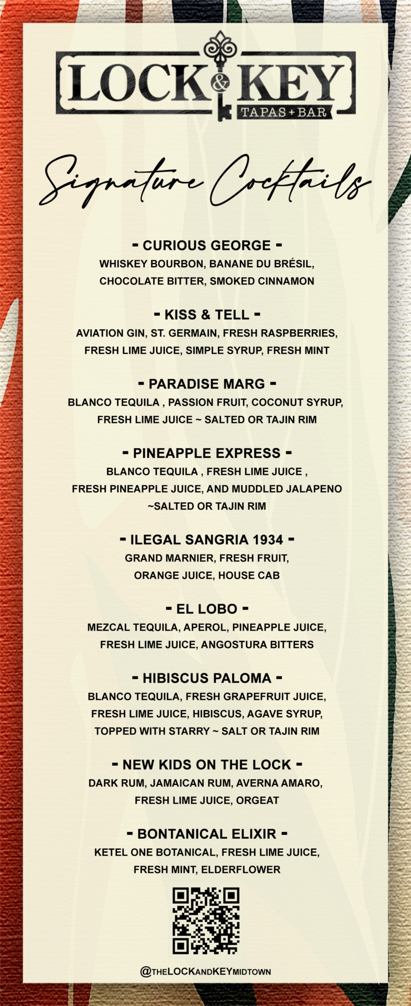 MENUS - The Lock & Key Tapas + Bar