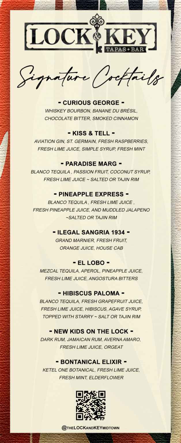 MENUS - The Lock & Key Tapas + Bar
