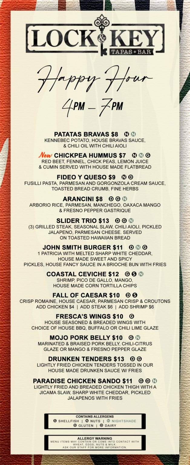 MENUS - The Lock & Key Tapas + Bar